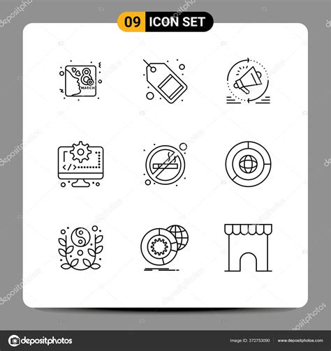 Modern Set Outlines Symbols Gear Coding Sale Tag Computer Announcement Stock Vector By ©flatart