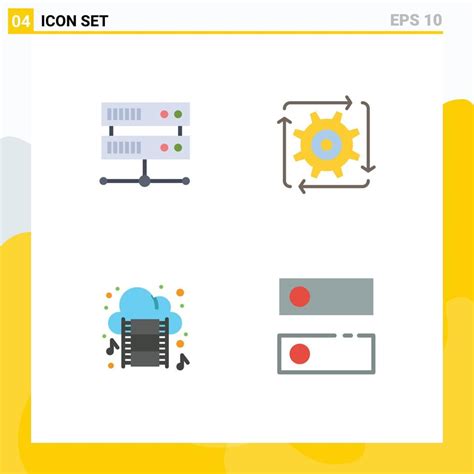 Set Of 4 Modern Ui Icons Symbols Signs For Data Center Film Clip Workflow Flow Music Editable