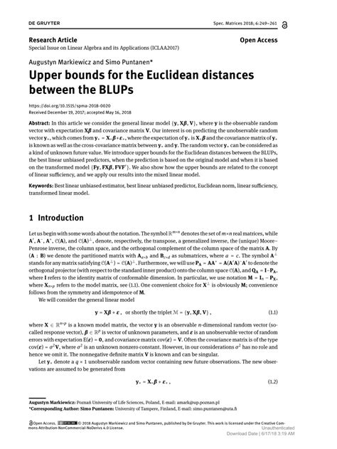 Pdf Upper Bounds For The Euclidean Distances Between The Blups