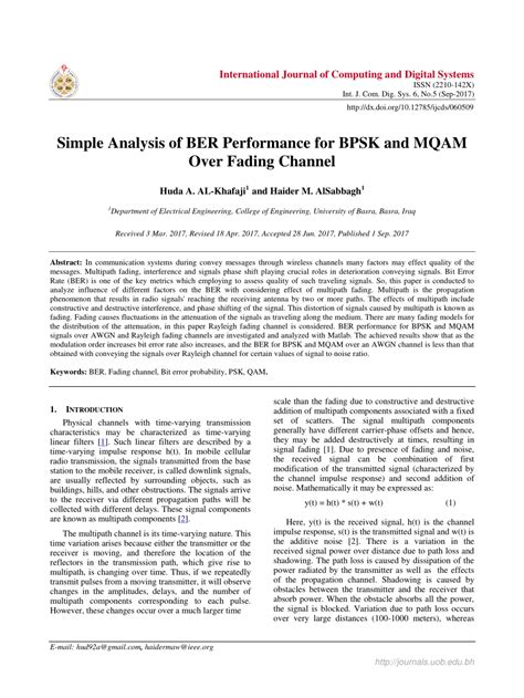 pdf simple analysis of ber performance for bpsk and mqam over fading