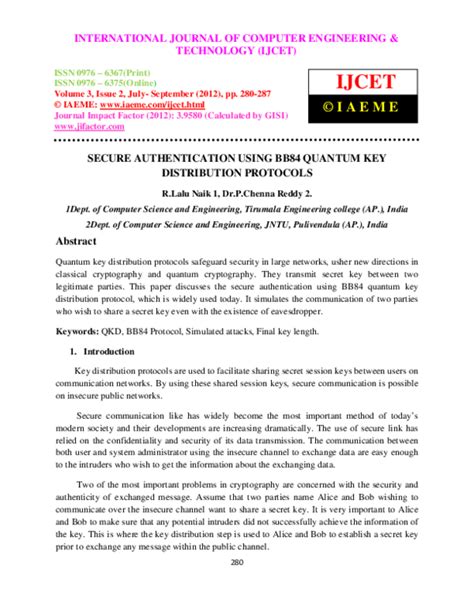 pdf secure authentication using bb84 quantum key distribution protocols