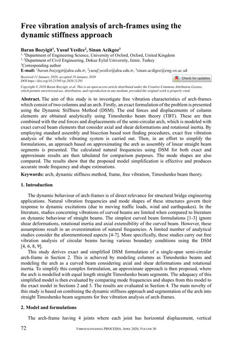 Pdf Free Vibration Analysis Of Arch Frames Using The Dynamic Stiffness Approach