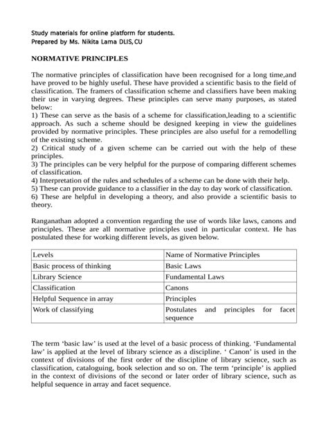 Normative Principles In Library Classification