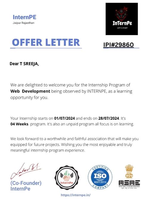 Sreeja Thirumala On Linkedin Web Html5 Css3 Internship Interpe