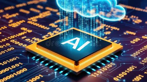 ai chip surrounded by dynamic binary code streams flowing into