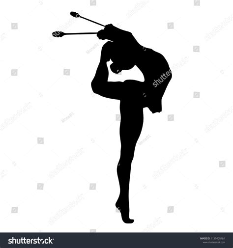 Rhythmic Gymnastics Silhouette On White Background Stock Vector Royalty Free