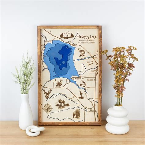 Henrys Lake Idaho Laser Engraved Topo Map Etsy