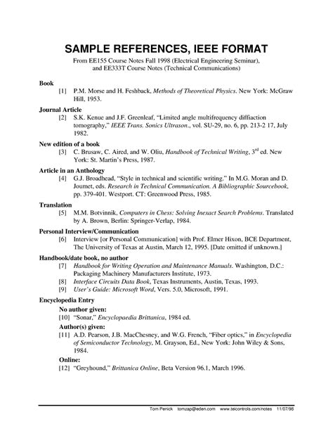 Ieee Reference Format Tom Penick Tomzapeden Teicontrolsnotes 1107