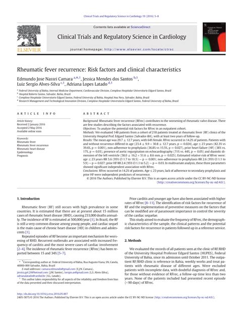 Pdf Rheumatic Fever Recurrence Risk Factors And Clinical Characteristics