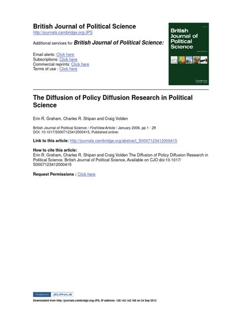 Grahman Et Al The Diffusion Of Policy Diffusion Research In Political Science Pdf Race