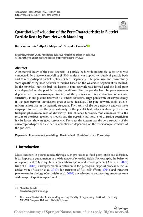 Quantitative Evaluation Of The Pore Characteristics In Platelet Particle Beds By Pore Network
