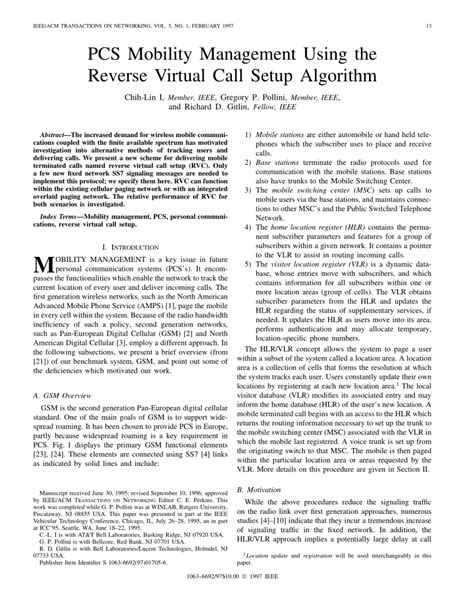 Pdf Pcs Mobility Management Using The Reverse Virtual Call Setup Algorithm