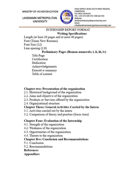 internship report format pdf
