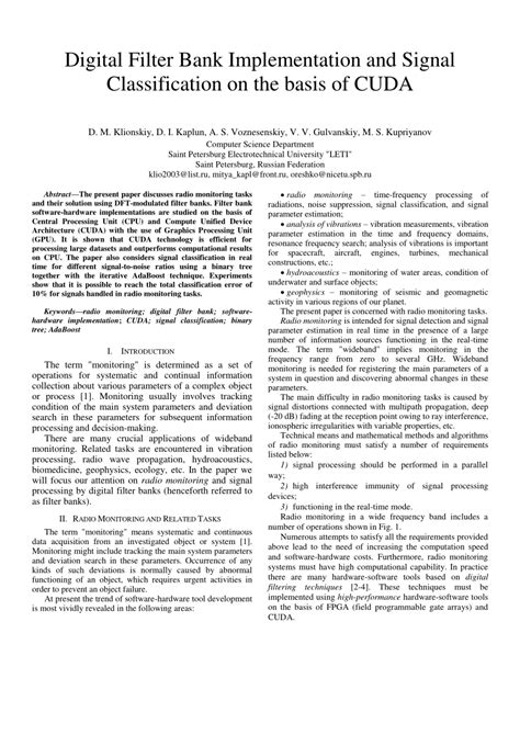 Pdf Digital Filter Bank Implementation And Signal Classification On The Basis Of Cuda