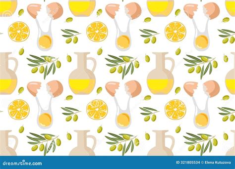 Olive Mayonnaise Seamless Pattern With Ingredients For Making