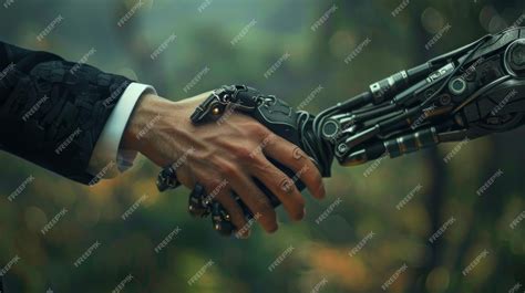 Robot And Human Handshake The Concept Of Human Interaction With Artificial Intelligence