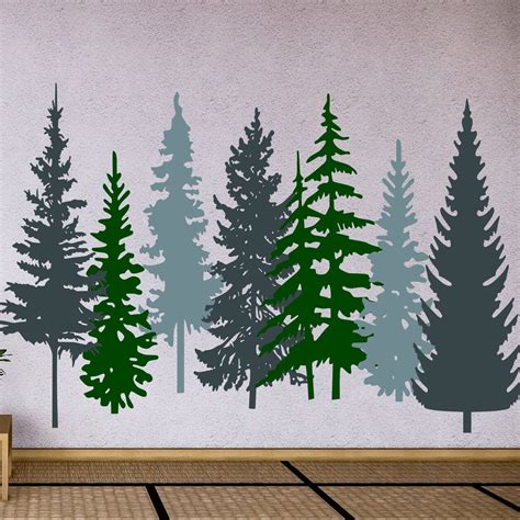 Pine Tree Wall Decals Set Of Seven Trees Woodland Vinyl Wall Decals