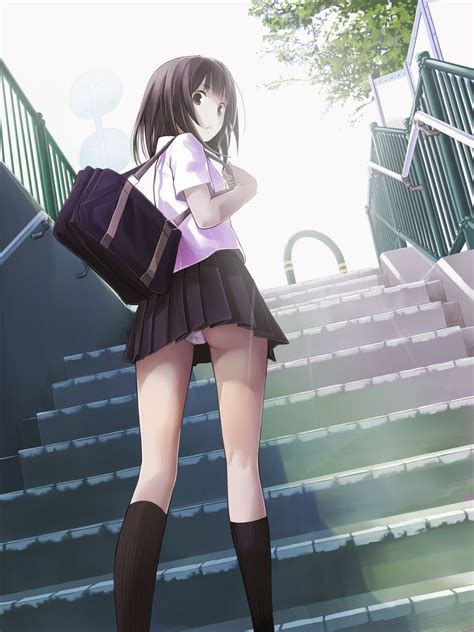 二次元の制服JKが登下校中にパンチラしているエロ画像 性癖エロ画像 センギリ