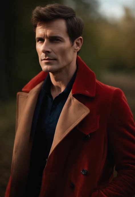 숲에 서있는 빨간 코트를 입은 아라페드 남자 Seaart Ai