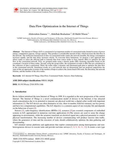 Pdf Data Flow Optimization In The Internet Of Things