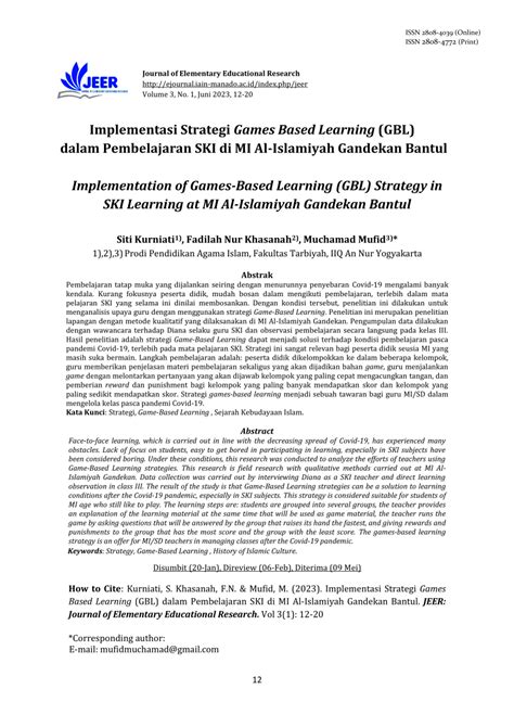 Pdf Implementasi Strategi Games Based Learning Gbl Dalam Pembelajaran Ski Di Mi Al Islamiyah