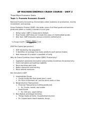 AP Macro Unit 2 Docx AP MACROECONOMICS CRASH COURSE UNIT 2 Three Major Economic Goals