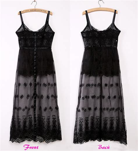 Europe And Hook Flower Embroidery Perspective Sexy V Neck Lace Dress