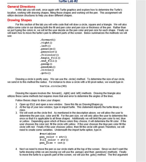 Solved Turtle Lab 2 General Directions In This Lab You Will