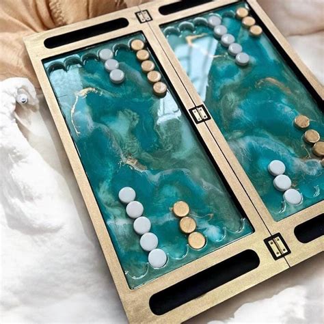 Turquoise Epoxy Backgammon Setchips Backgammon Dicesboard Gamevip