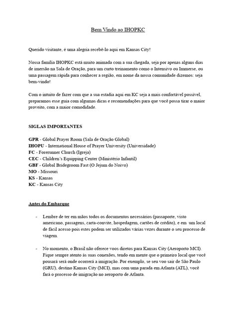 Welcome Kit Ihopkc Pdf Aeroporto Hotel