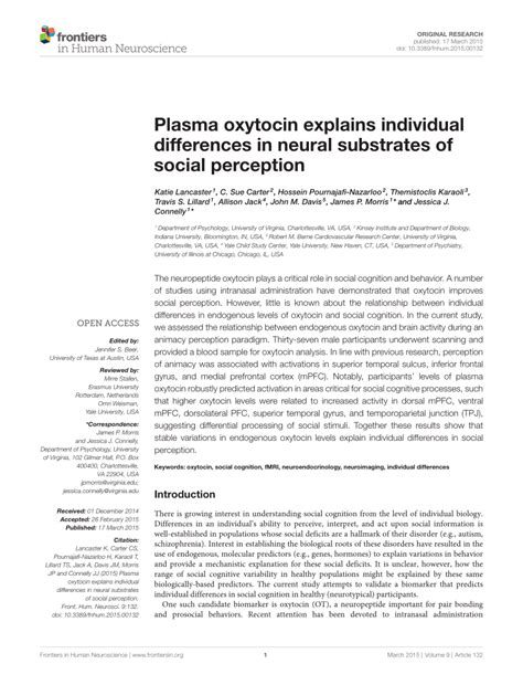 Pdf Plasma Oxytocin Explains Individual Differences In Neural