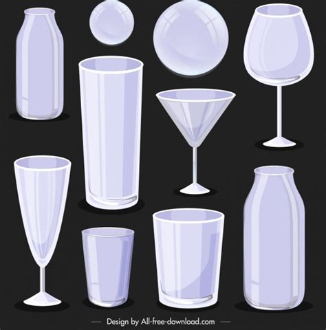 Glass Objects Icons Shiny Modern 3d Sketch Vectors Images Graphic Art