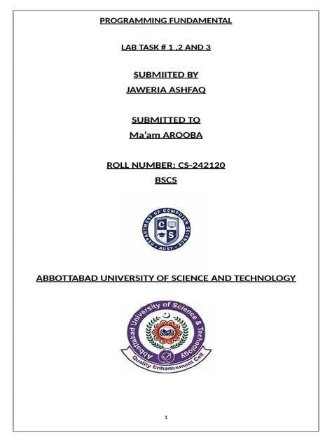 Programming Fundamental Lab Task 123 Pdf