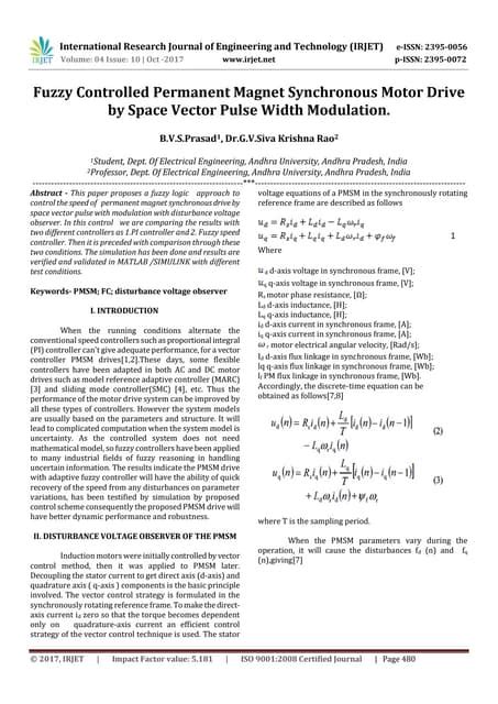 Fuzzy Controlled Permanent Magnet Synchronous Motor Drive By Space