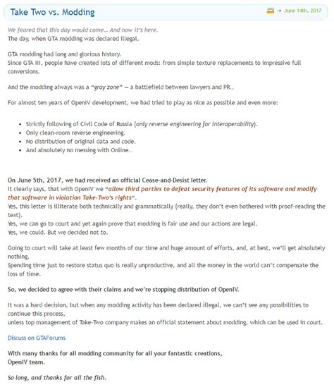 Take Two Declares Modding Illegal Openiv Offline Rpiratedgta