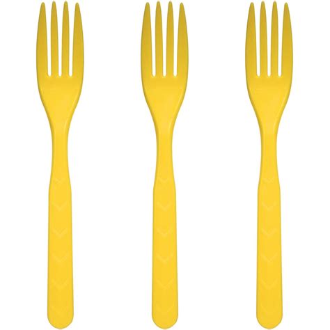 Yellow Reusable Plastic Forks Pack Of 18 Discount Party Supplies