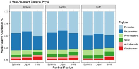 stack barchart representing the mean relative abundance of the 5 most