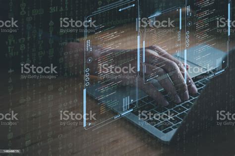 디지털 정보 기술 개념입니다 인공 지능 화면을 만지는 사업가 개념에 대한 스톡 사진 및 기타 이미지 개념 개념과 주제