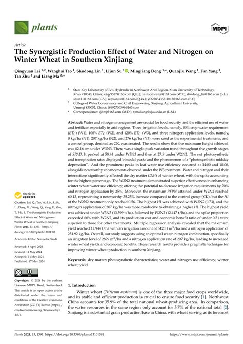 (PDF) The Synergistic Production Effect of Water and Nitrogen on Winter Wheat in Southern Xinjiang