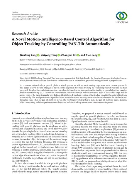 Pdf A Novel Motion Intelligence Based Control Algorithm For Object