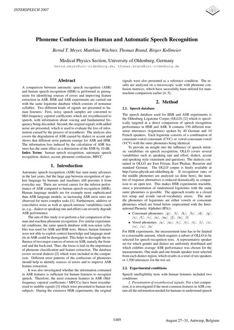 Pdf Phoneme Confusions In Human And Automatic Speech Recognition
