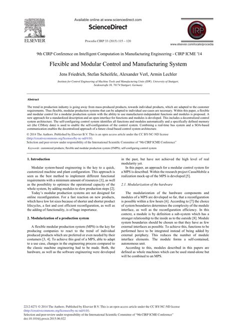Pdf Flexible And Modular Control And Manufacturing System