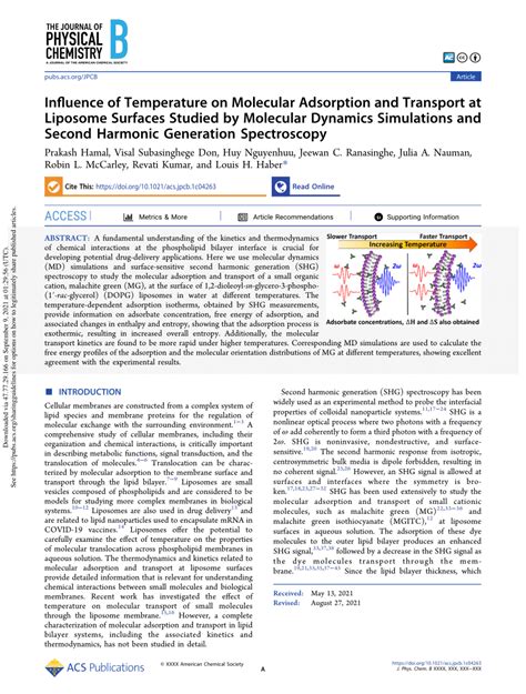 Pdf Influence Of Temperature On Molecular Adsorption And Transport At Liposome Surfaces