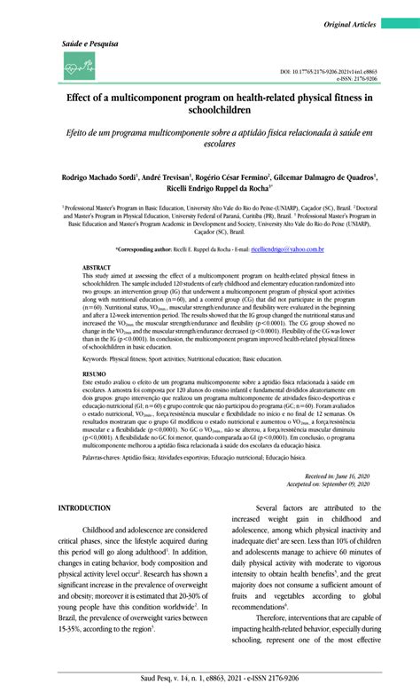 Pdf Effect Of A Multicomponent Program On Health Related Physical