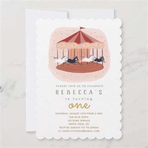 Watercolor Carousel First Birthday Invitation Zazzle
