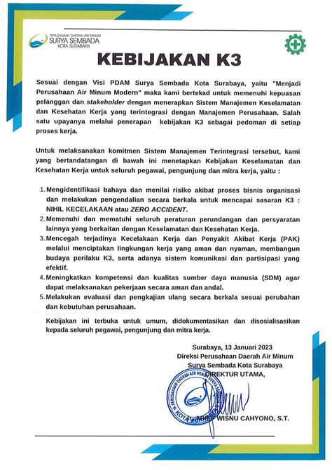Sistem Informasi K3 Pdam Surya Sembada Kota Surabaya