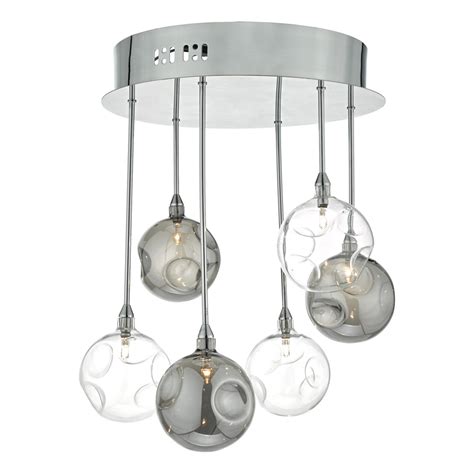 Dar Quinn Semi Flush 6 Light Smoked And Clear Glass Polished Chrome