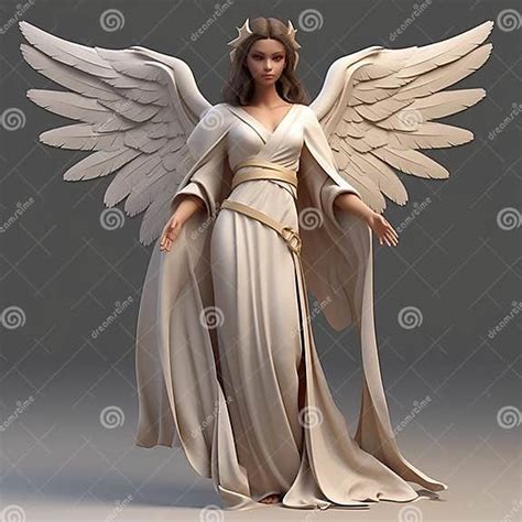 Detailed 3d Angel Model In Vray Style With Tan Daily Clothes Stock