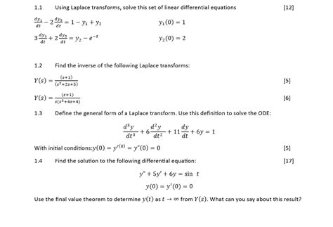 solved 1 1 using laplace transforms solve this set of