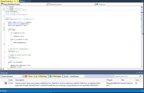 facing issue in gamecontrol cs of flappybird unity tutorials